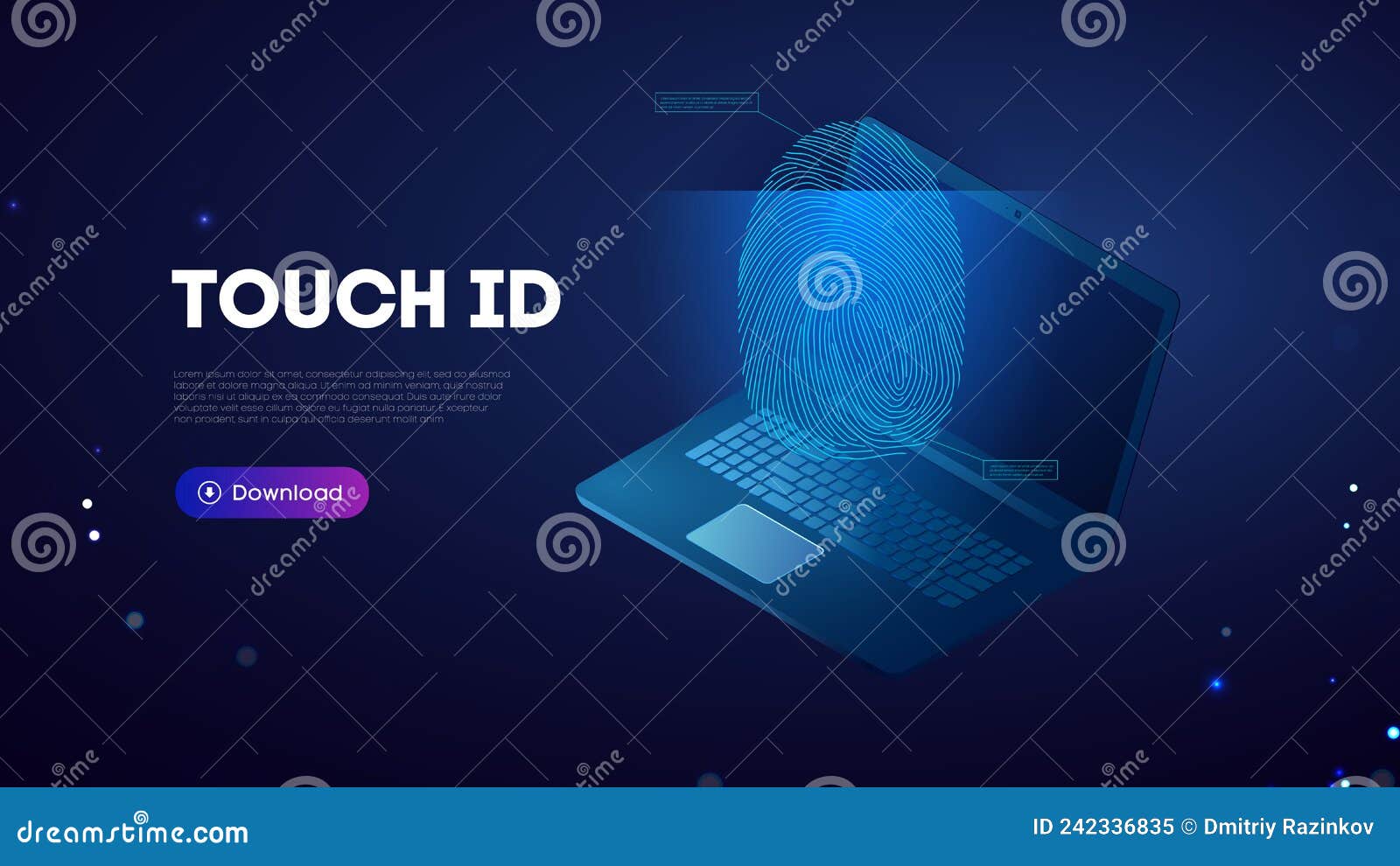 Touch Id Biometrics. Notebook Biometric Authentification Blue ...