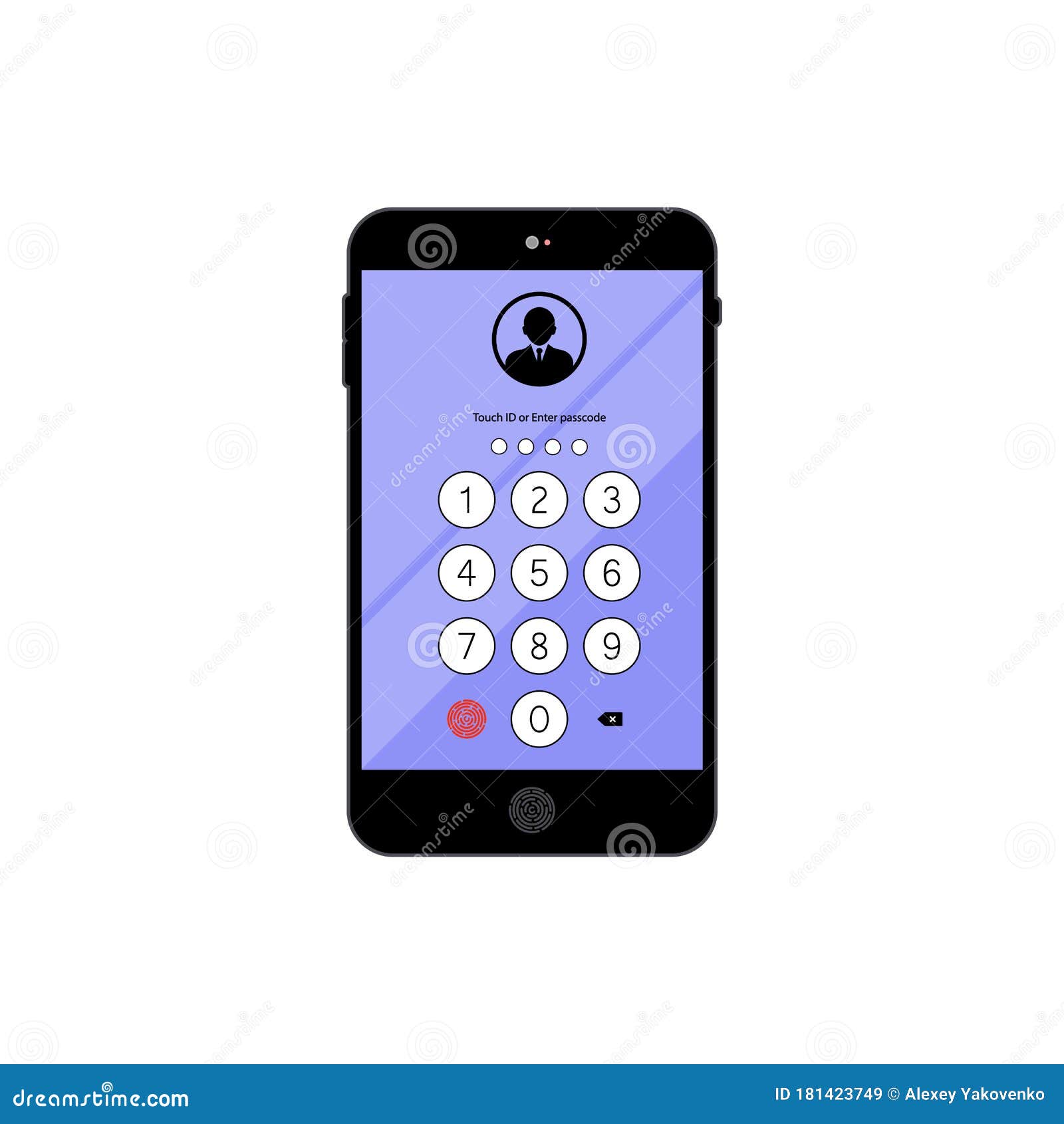 Touch ID or Enter Passcode, Password, Interface on Smarrtphone Icon ...