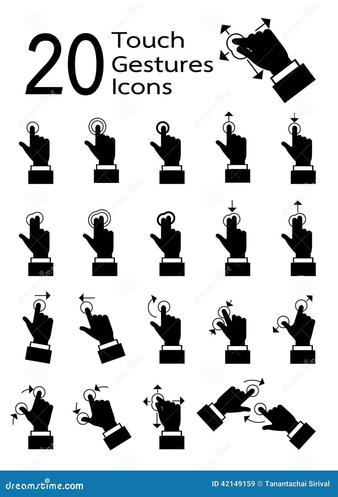 Touch Pad Gestures Icons Series Stock Vector - Illustration of multi ...