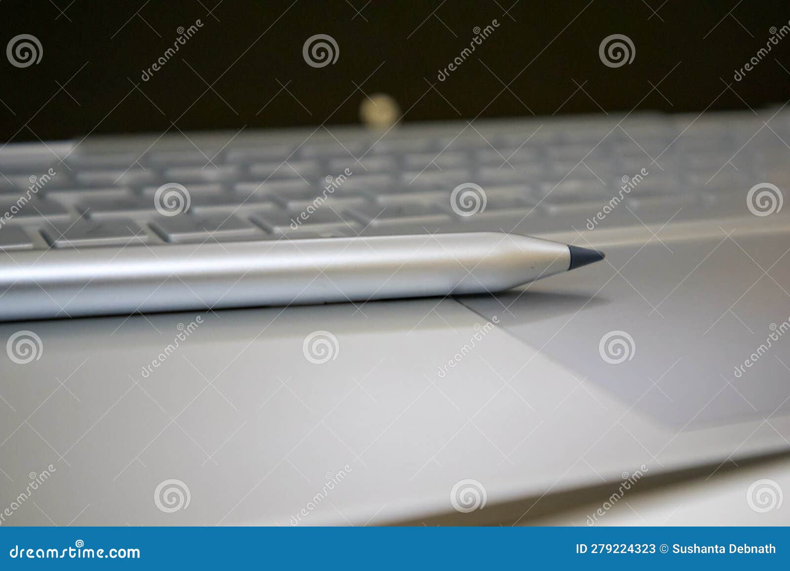 A Touch Pencil on the Laptop Stock Image - Image of searching, coffee ...