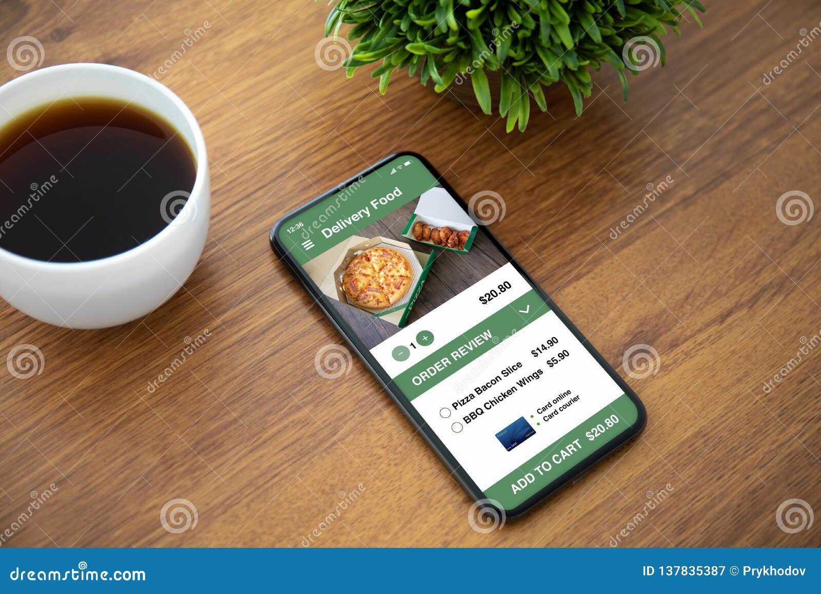 Touch Phone with App Delivery Food on the Screen Stock Image - Image of ...
