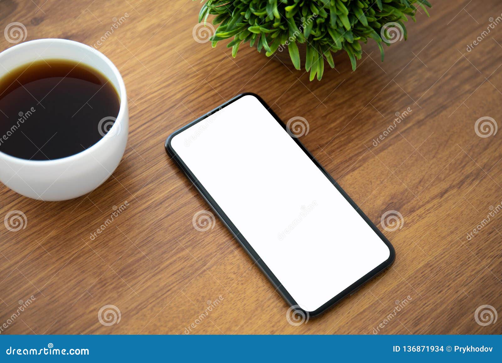 Touch Phone with Isolated Screen on the Table in Office Stock Photo ...