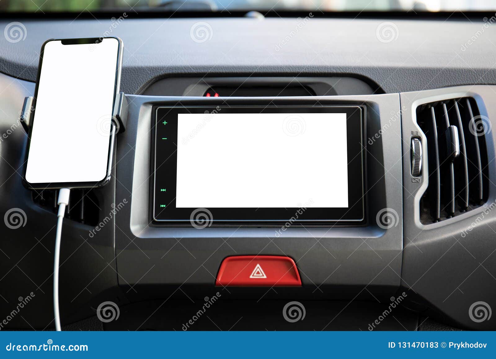Touch Phone and Multimedia System with Screen in the Car Stock Image ...