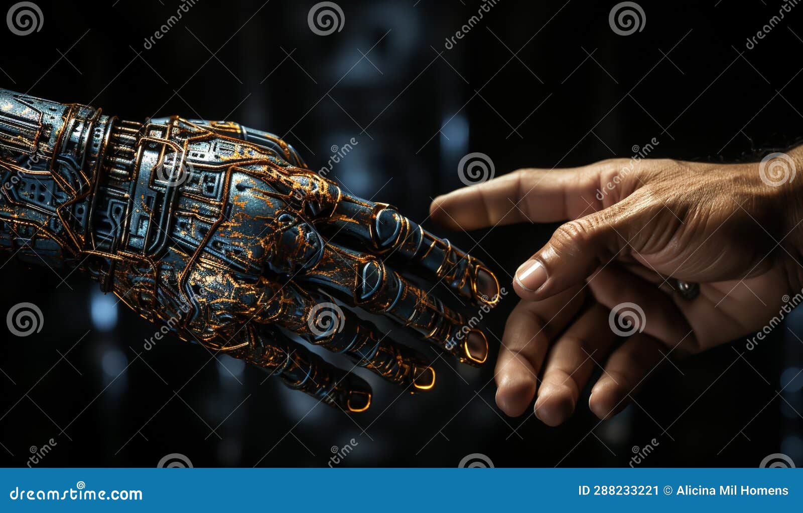Touch between a Robotic Hand and a Human Hand. AI Generated Stock ...