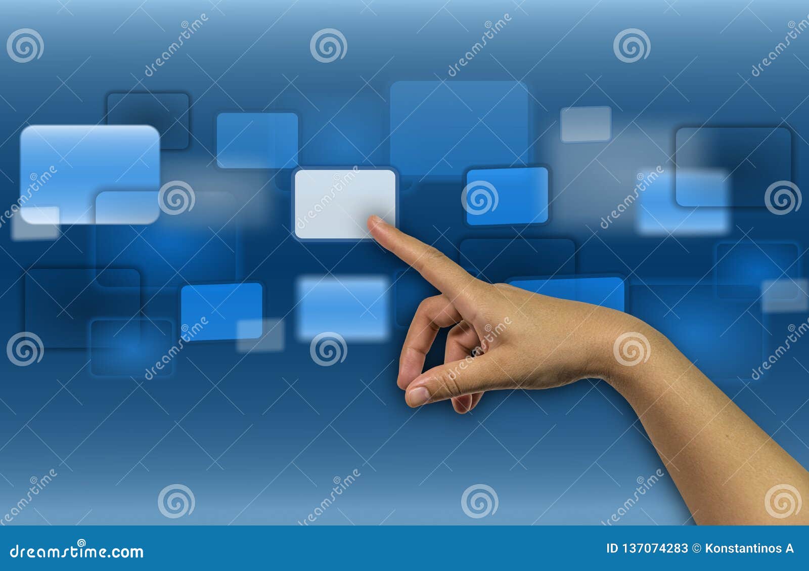 Touch Screen Button Hand Finger Blue Display for Background- 3d ...