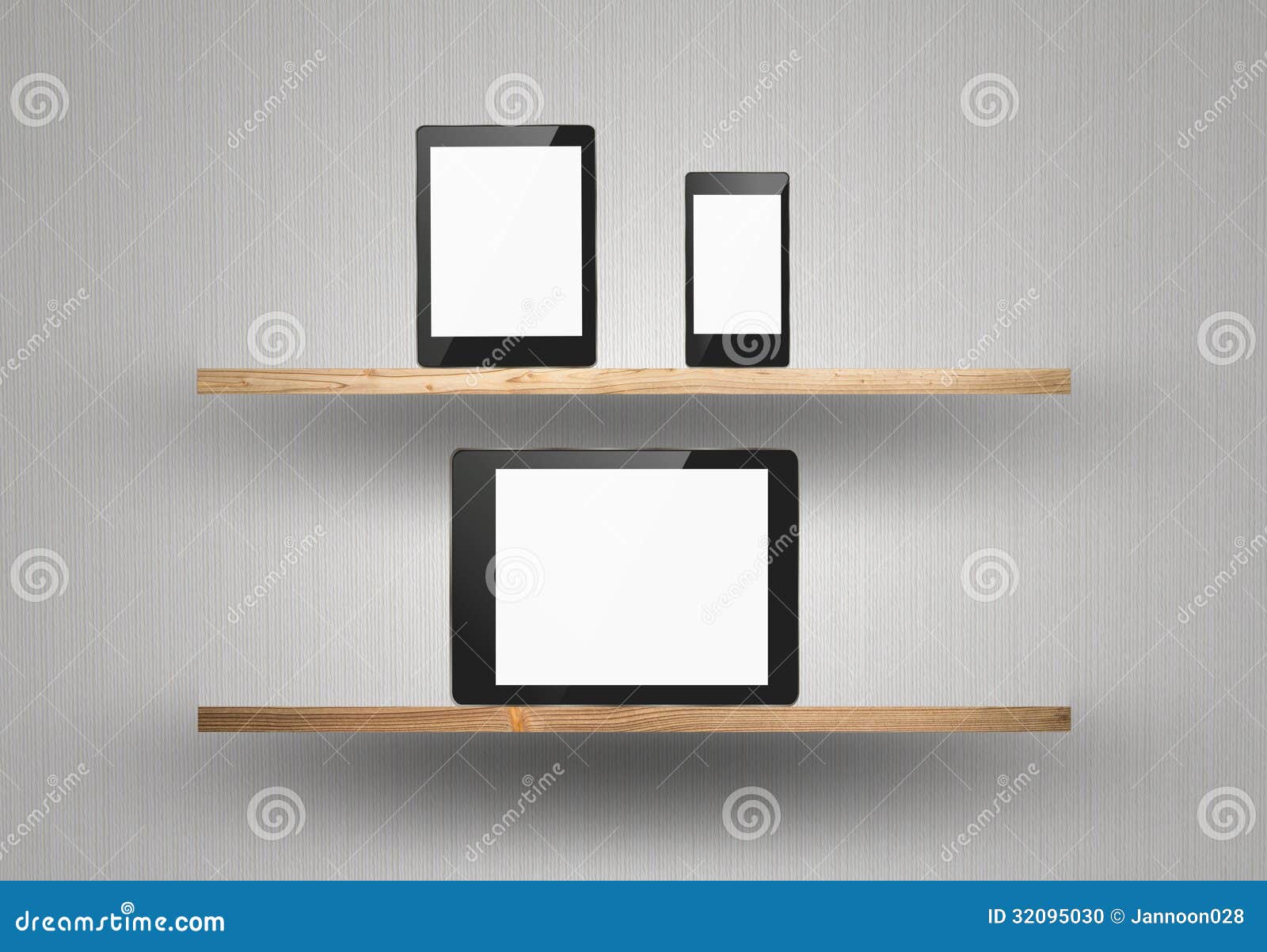 Touch Screen Device on Wood Shelf Stock Photo - Image of monitor ...