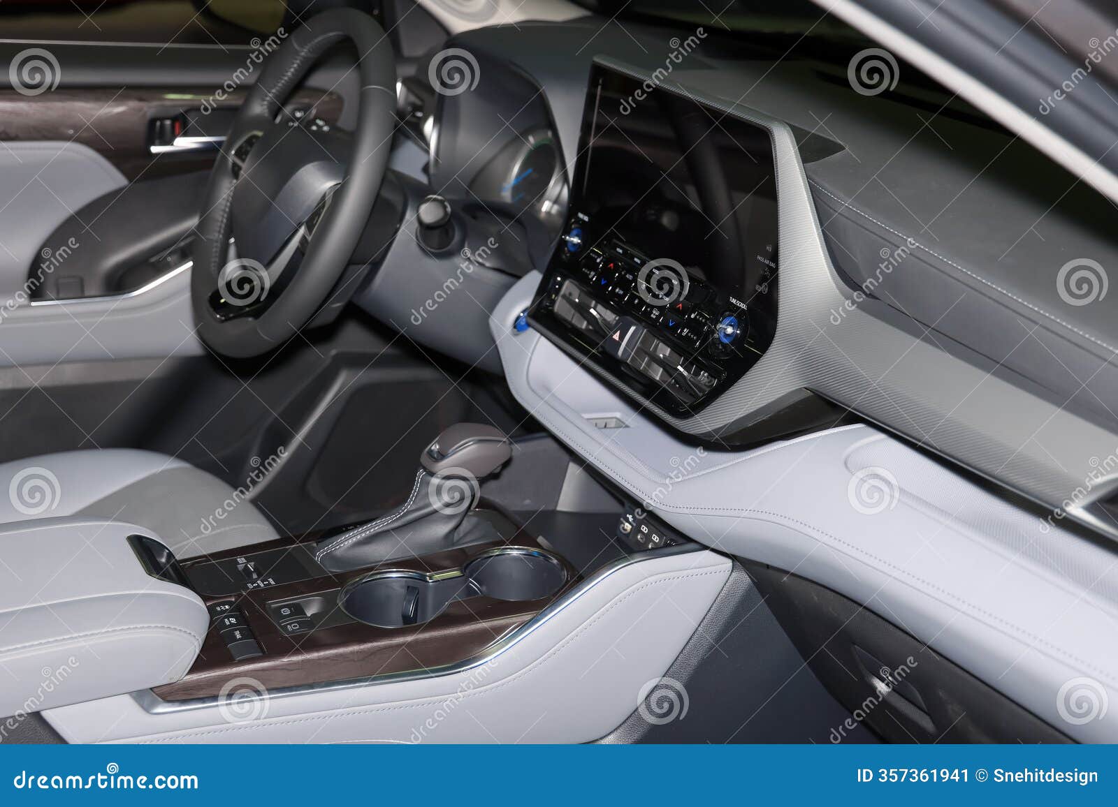Touch Screen Display and Modern Interiors of a Luxury Car Stock Image ...