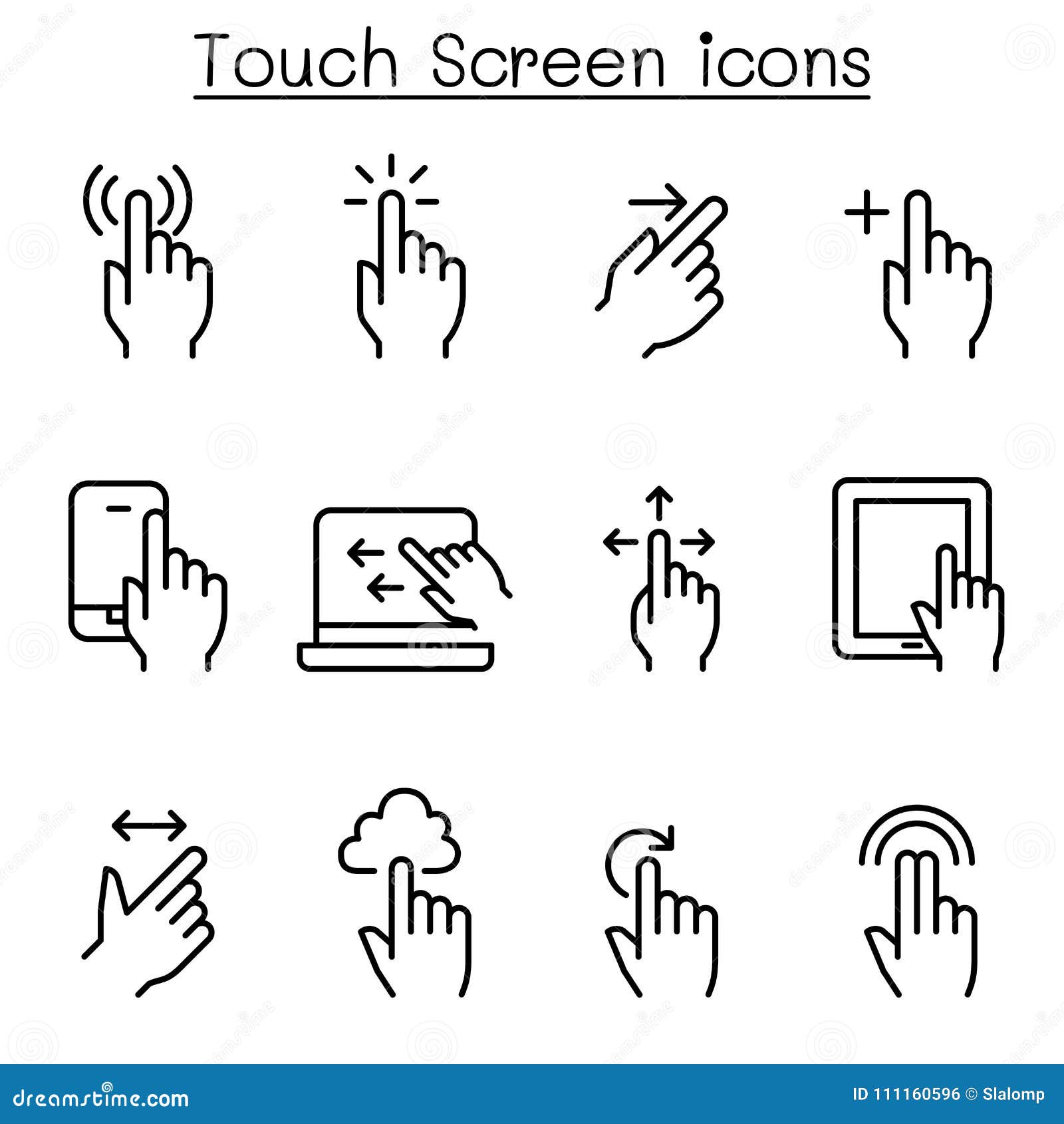 Touch Screen Icon Set in Thin Line Style Stock Vector - Illustration of ...