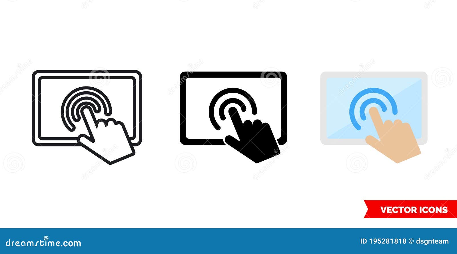 Touch Screen Icon of 3 Types Color, Black and White, Outline. Isolated ...