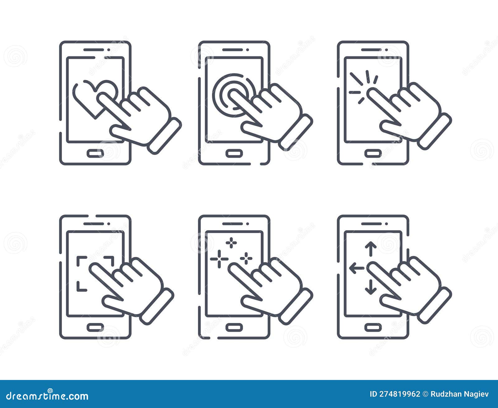 Touch screen icons set stock illustration. Illustration of service ...