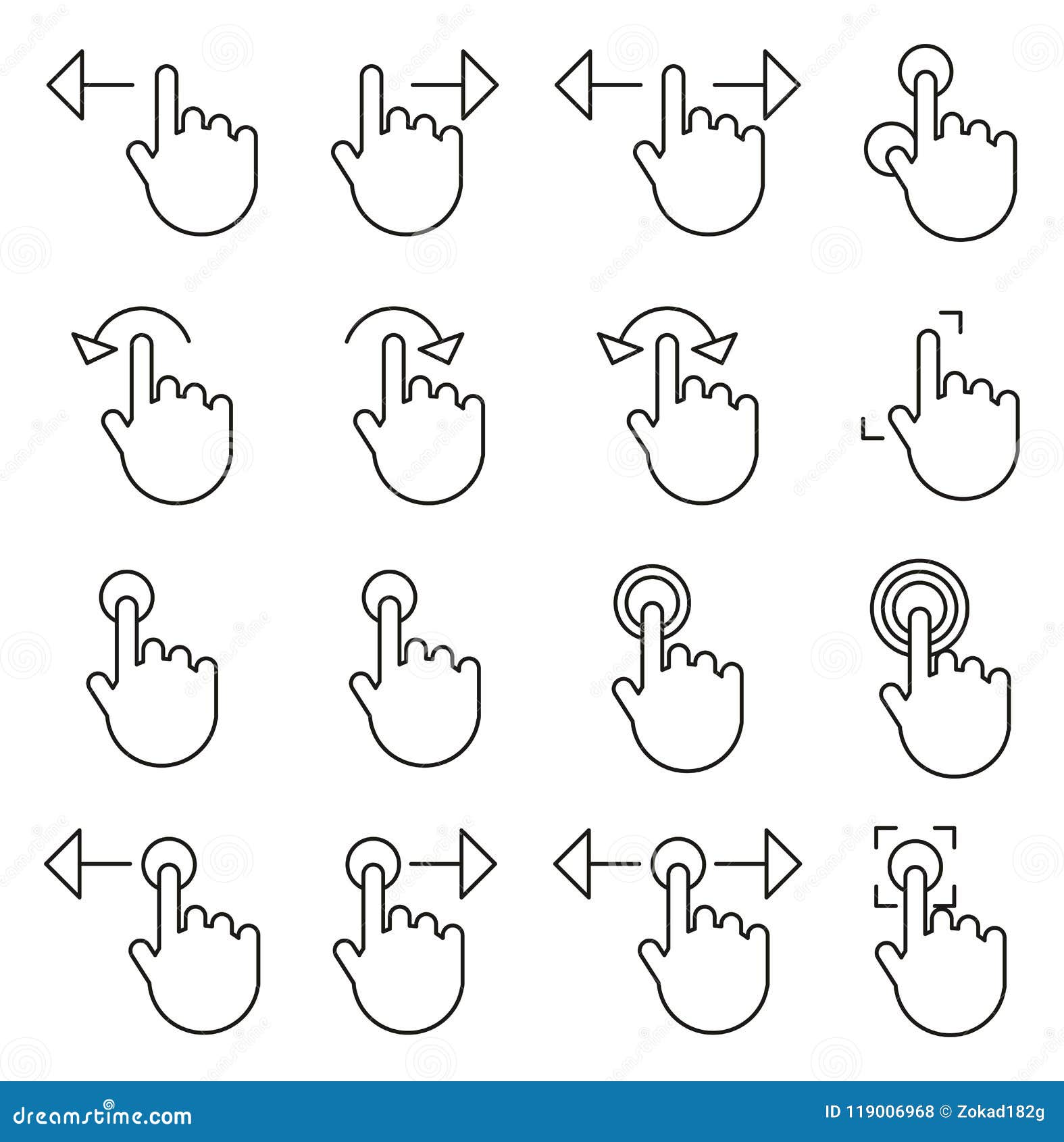 Touch Screen Icons Thin Line Vector Illustration Set Stock Vector ...