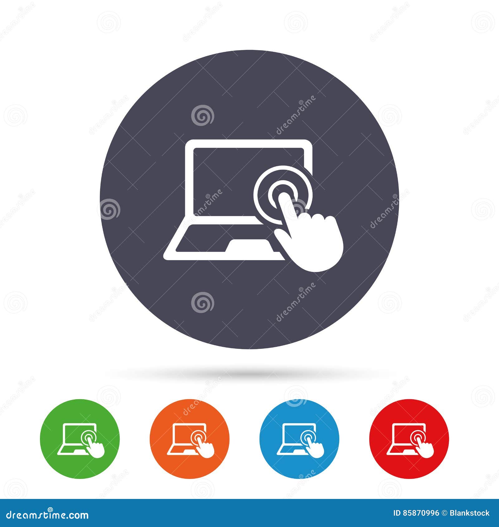 Touch Screen Laptop Sign. Hand Pointer Symbol. Stock Vector ...