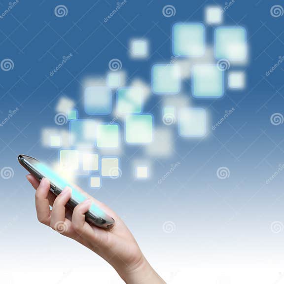 Touch Screen of Mobile Phone with Streaming Images Stock Photo - Image ...
