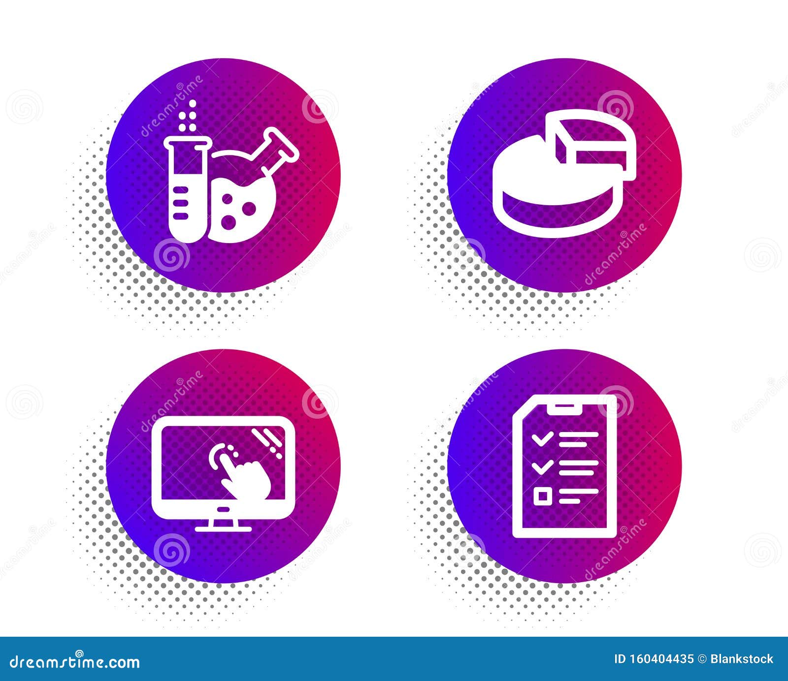 Touch Screen Pie Chart And Chemistry Lab Icons Set Interview Sign Web Support 3d Graph