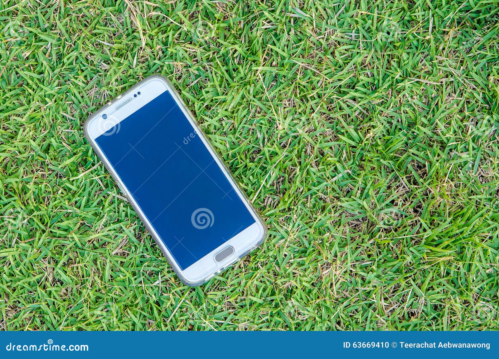 Touch Screen Smart Phone on the Field of Grass Stock Photo - Image of ...