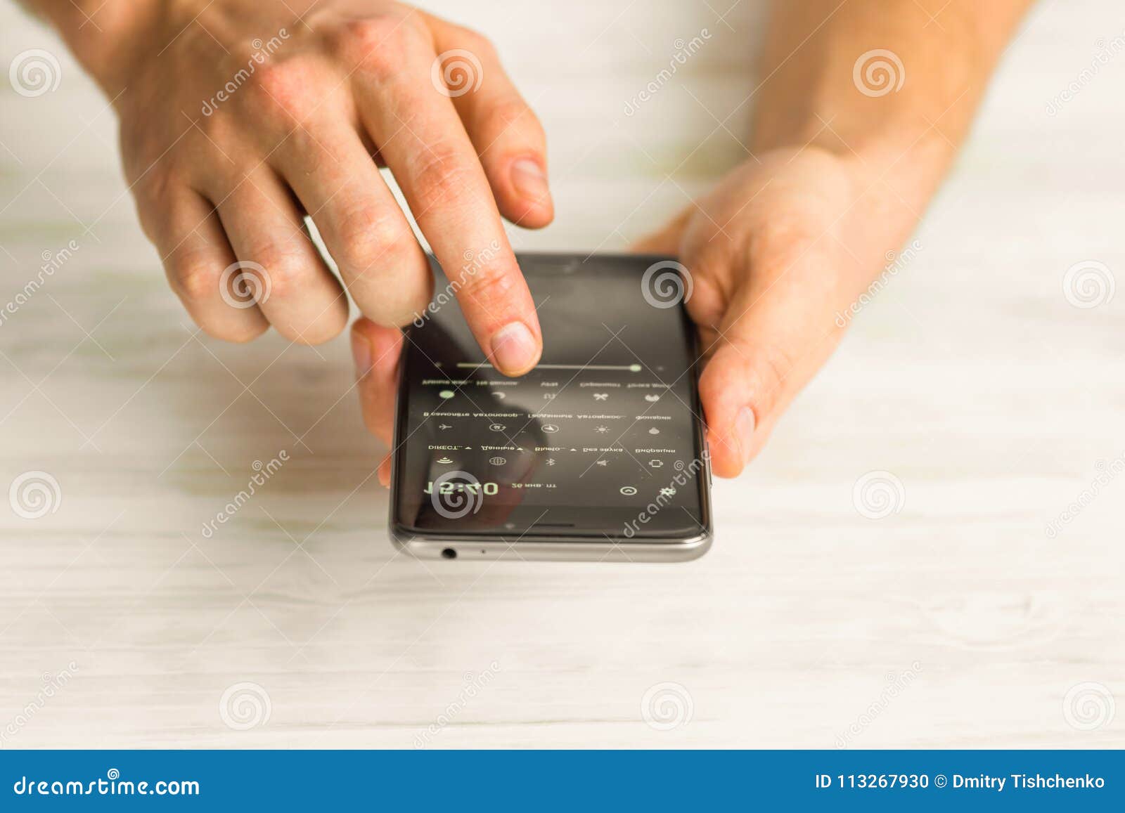 Touch Screen Smart Phone Hands Man Using Black Smartphone Stock Photo ...