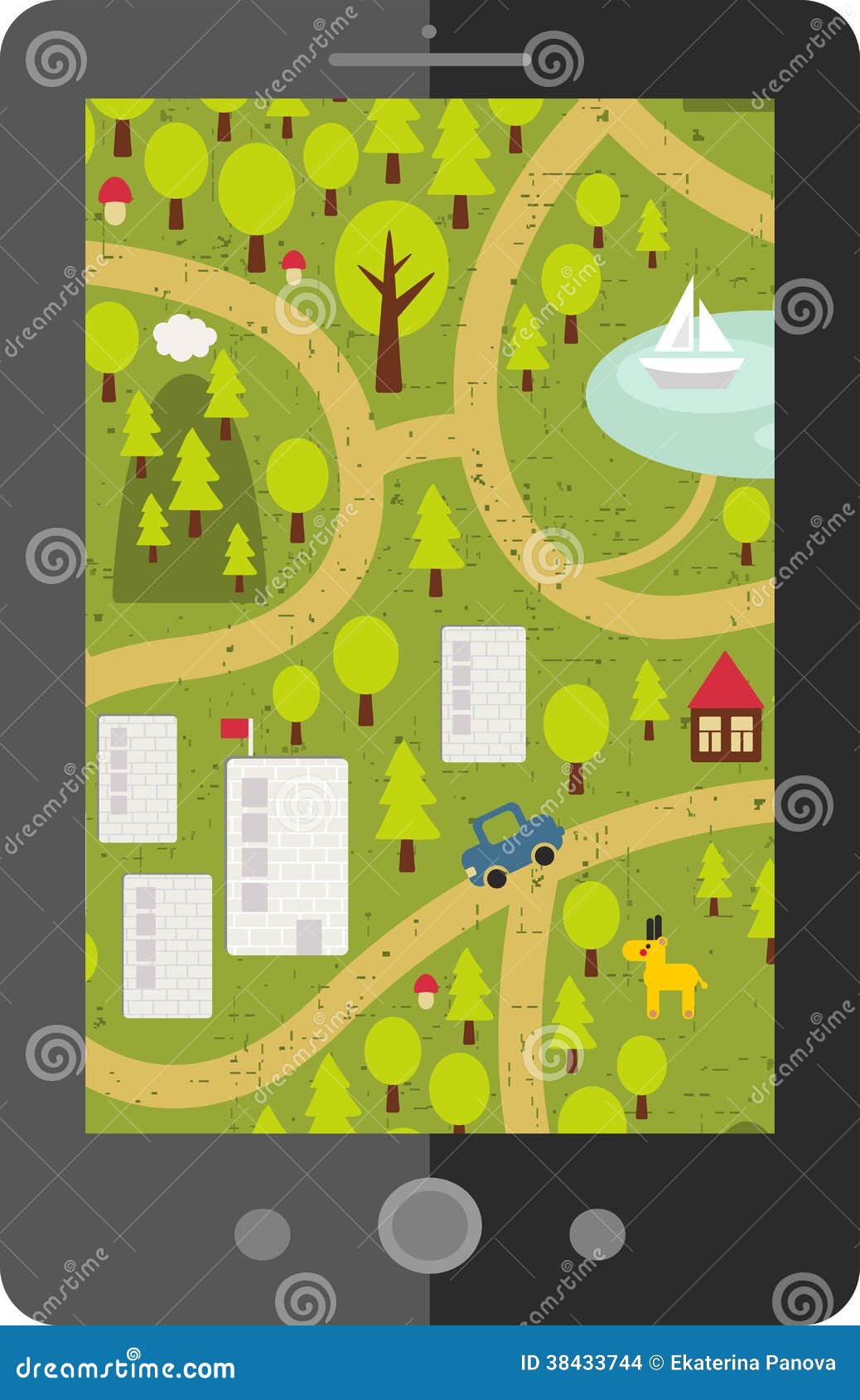 Touch Screen Tablet Gps with Cartoon Map. Stock Vector - Illustration ...