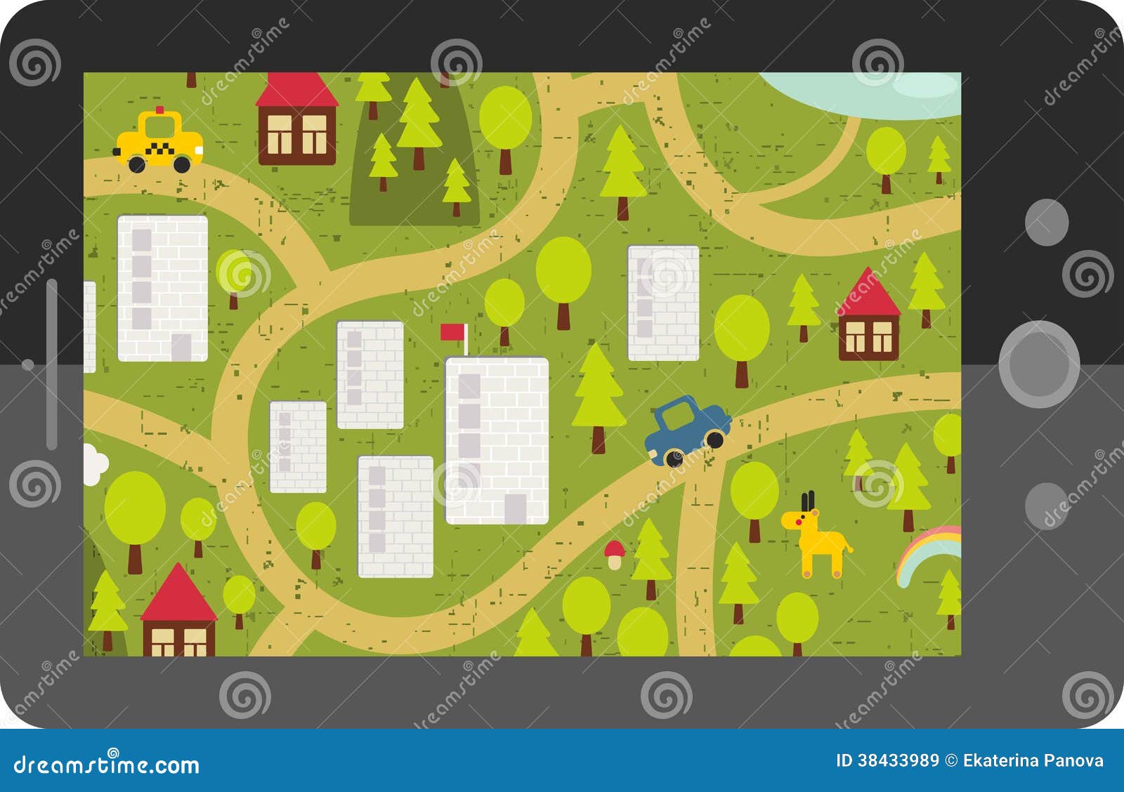 Touch Screen Tablet Gps with Cartoon Map. Stock Vector - Illustration ...