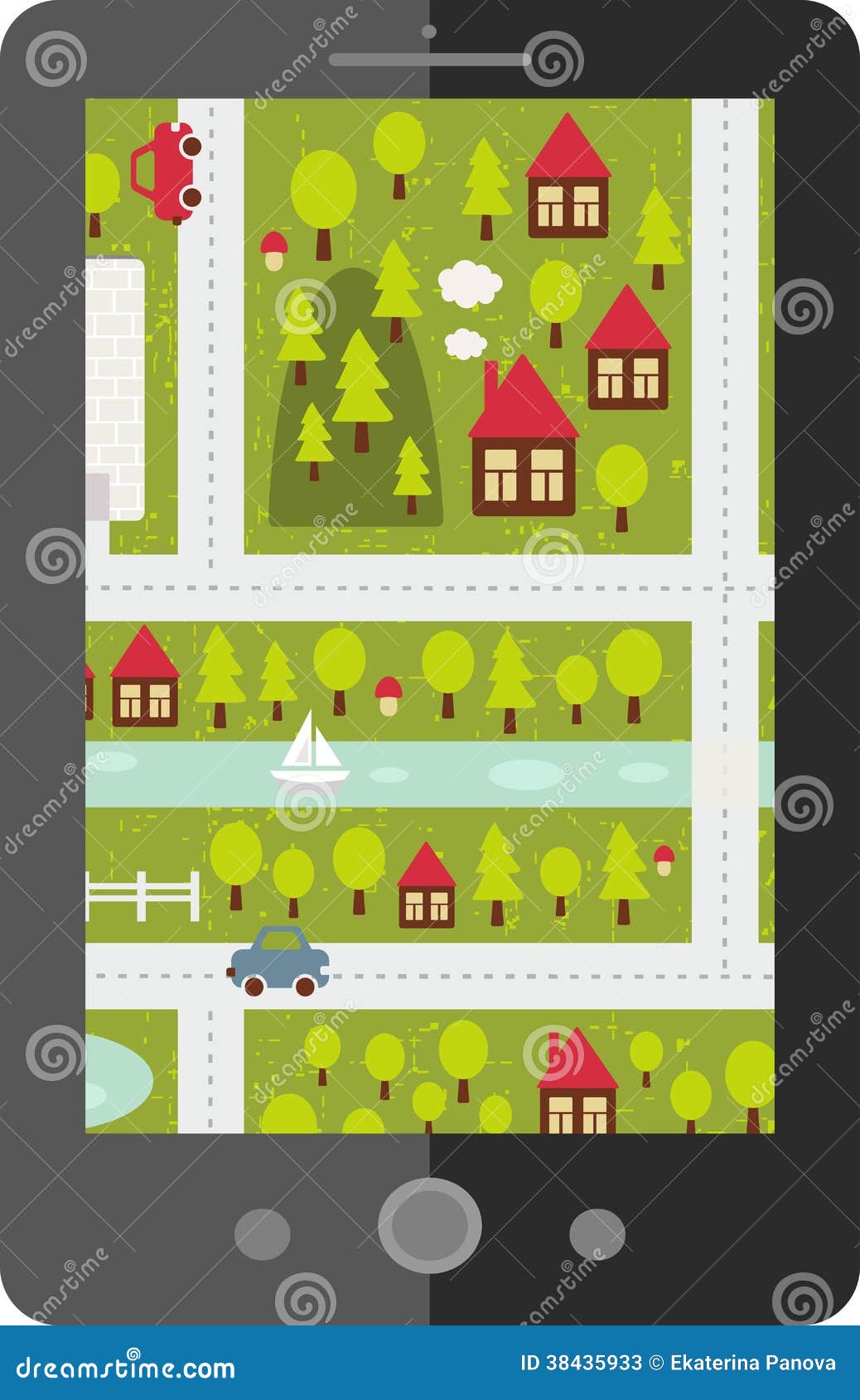 Touch Screen Tablet Gps with Cartoon Map. Stock Vector - Illustration ...