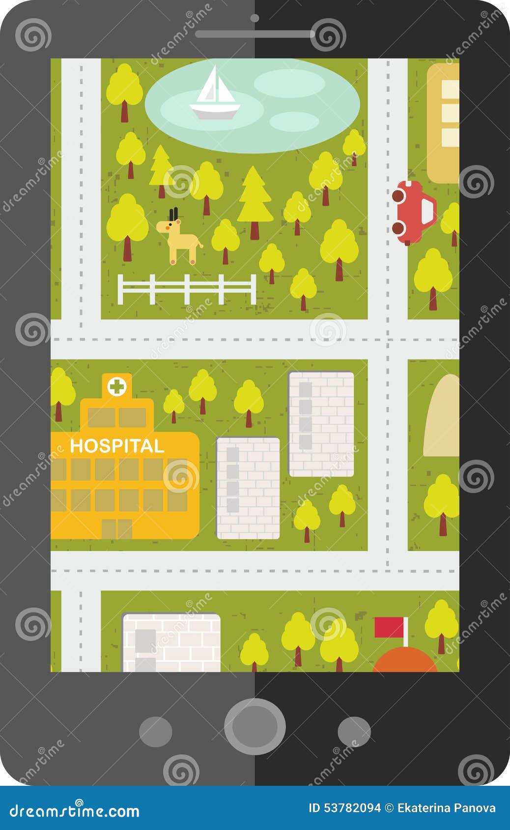 Touch Screen Tablet Gps with Cartoon Map. Stock Illustration ...