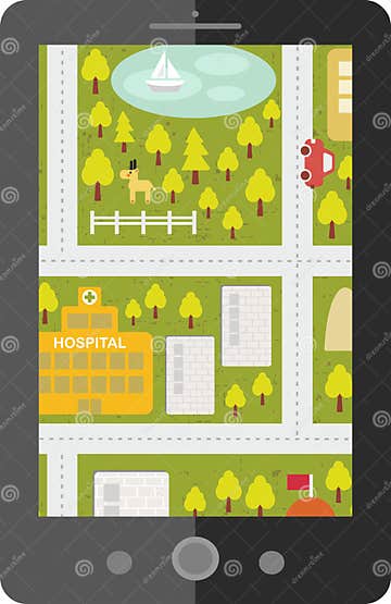 Touch Screen Tablet Gps with Cartoon Map. Stock Illustration ...