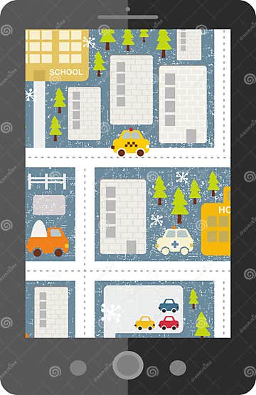Touch Screen Tablet Gps with Cartoon Map. Stock Illustration ...