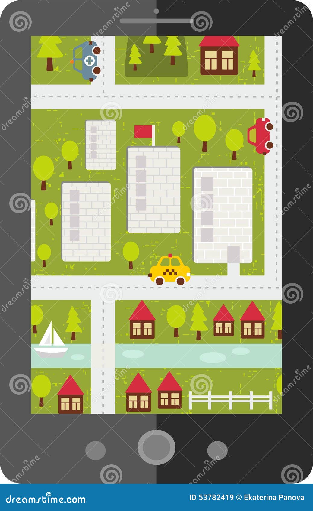 Touch Screen Tablet Gps with Cartoon Map. Stock Illustration ...