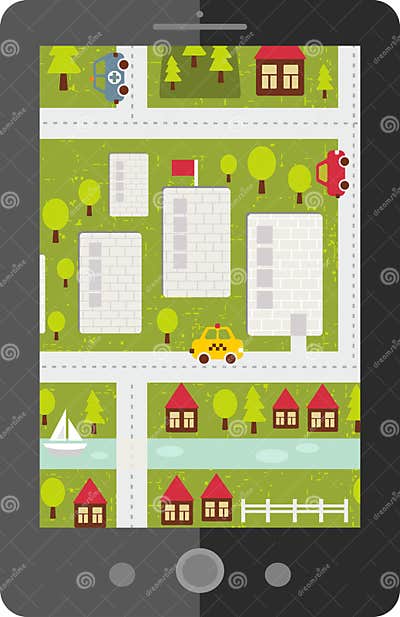 Touch Screen Tablet Gps with Cartoon Map. Stock Illustration ...