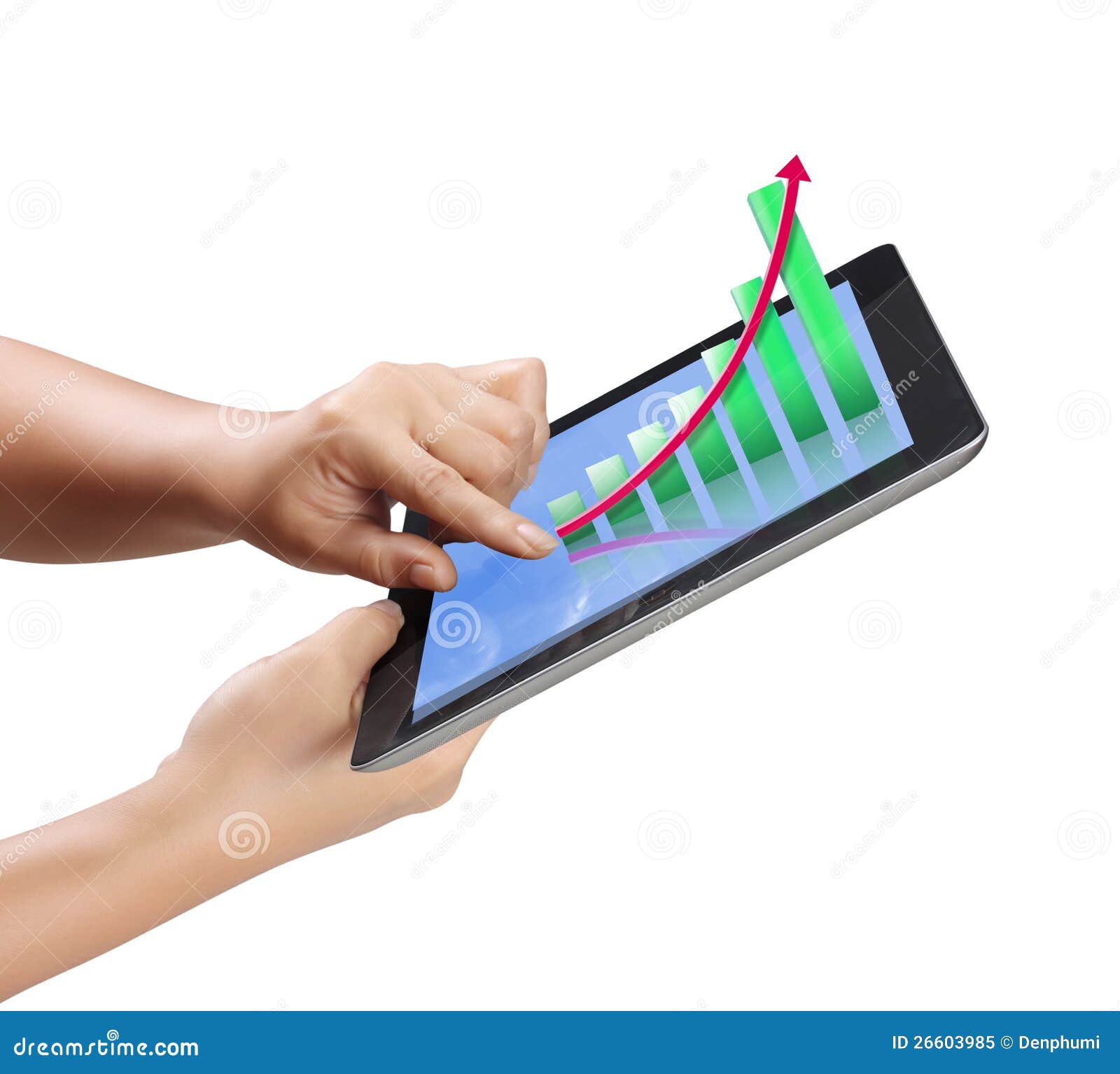 Touch Screen Tablet in Hand with Graph Stock Illustration ...