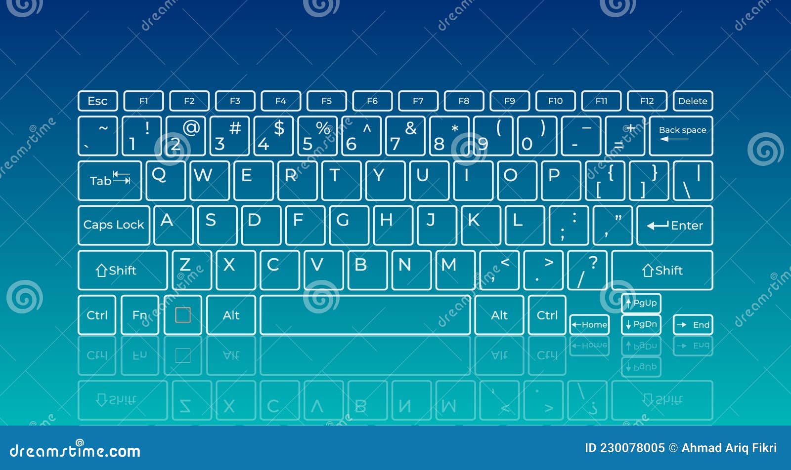 Touch Screen Virtual Keyboard, Glowing Keys and Reflection on Blue ...