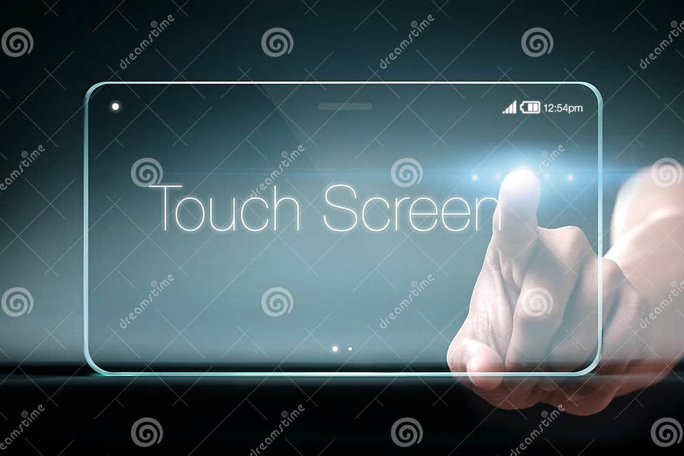 Touch Screen Wording on Transparent Smartphone Stock Image - Image of ...