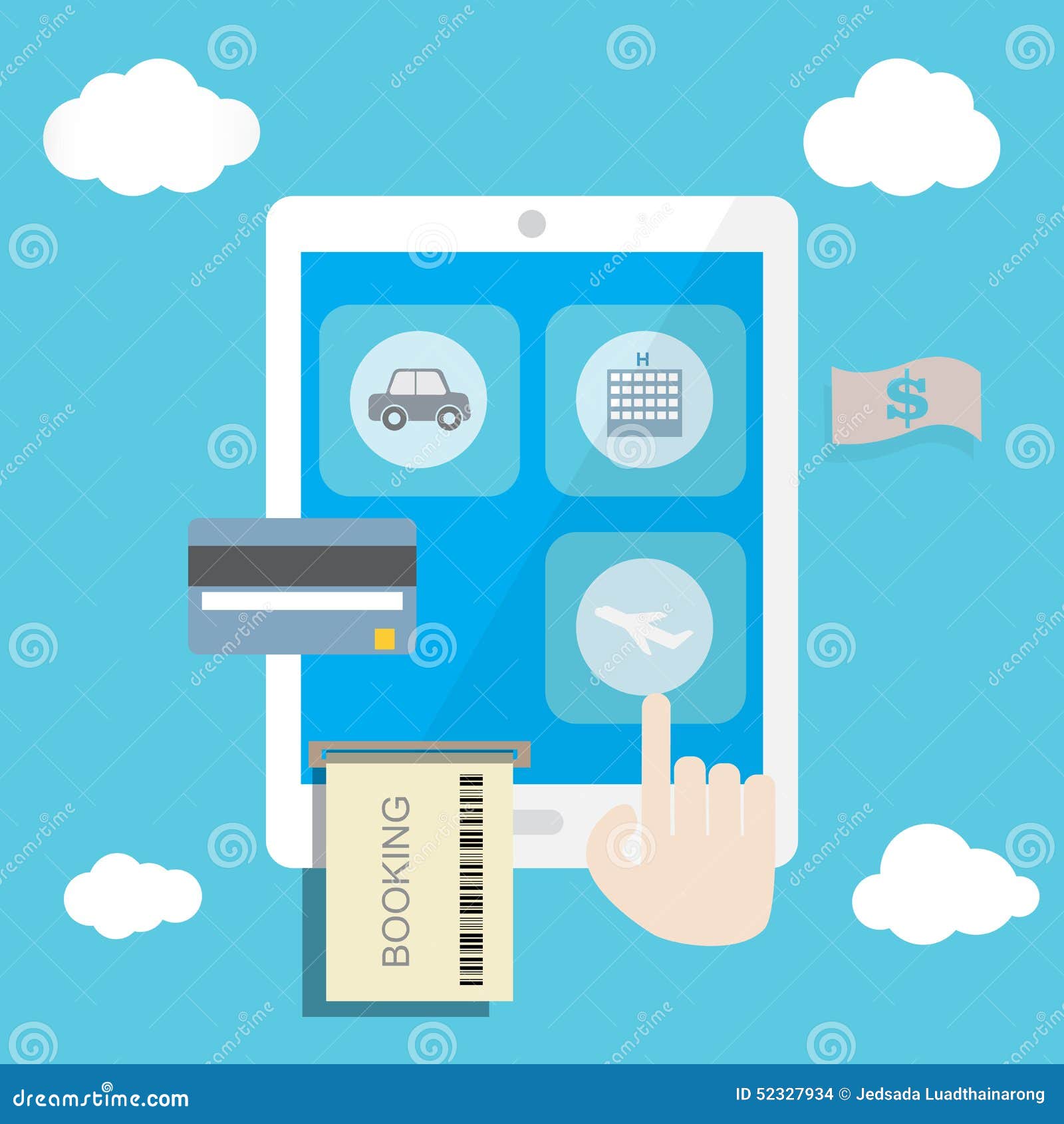 Touch Smart Phone or Tablet To Booking Online Stock Vector ...