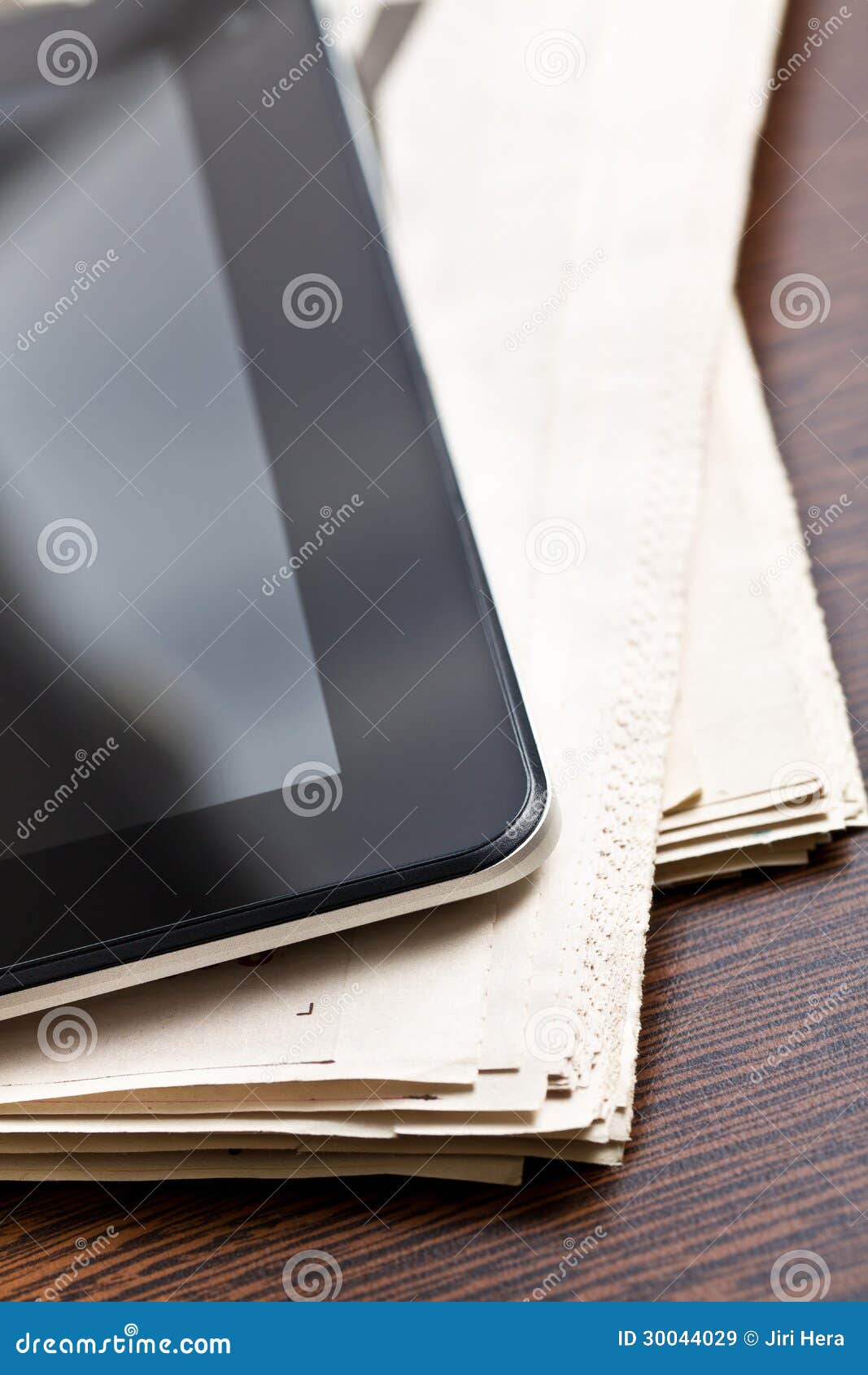 Touch Tablet and Newspapers Stock Image - Image of equipment ...