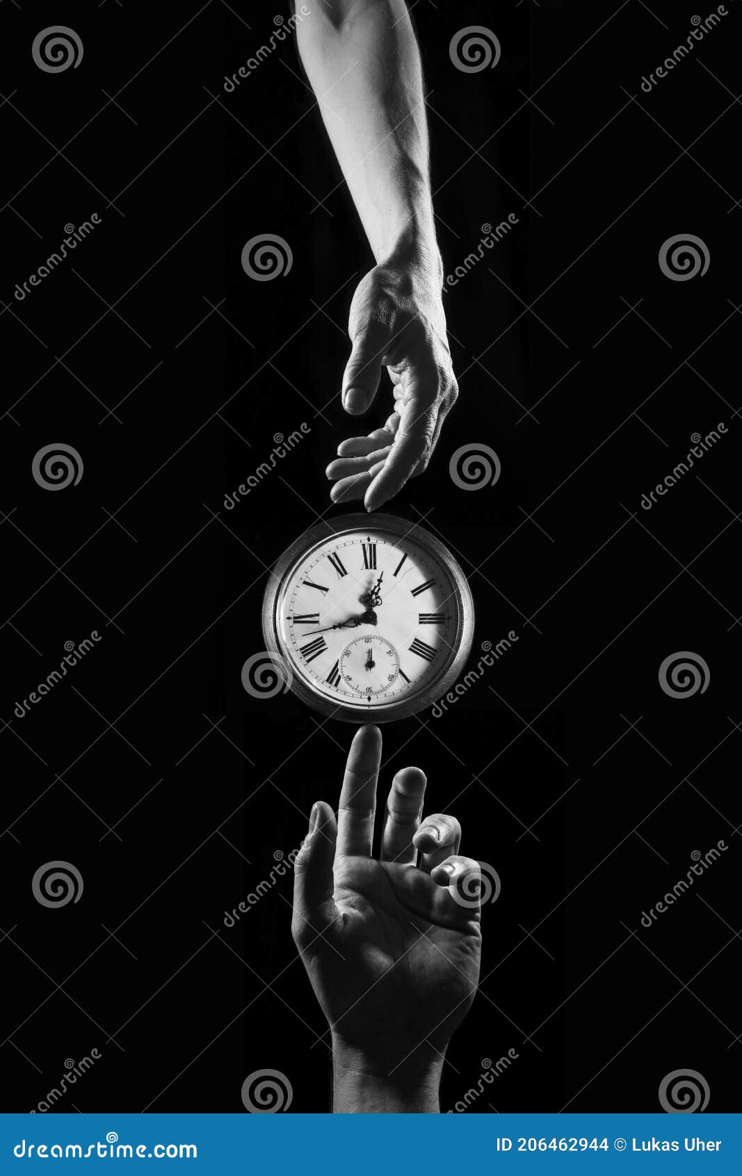 Touch of Time - Hands Touching a Clock with Numbers Stock Photo - Image ...