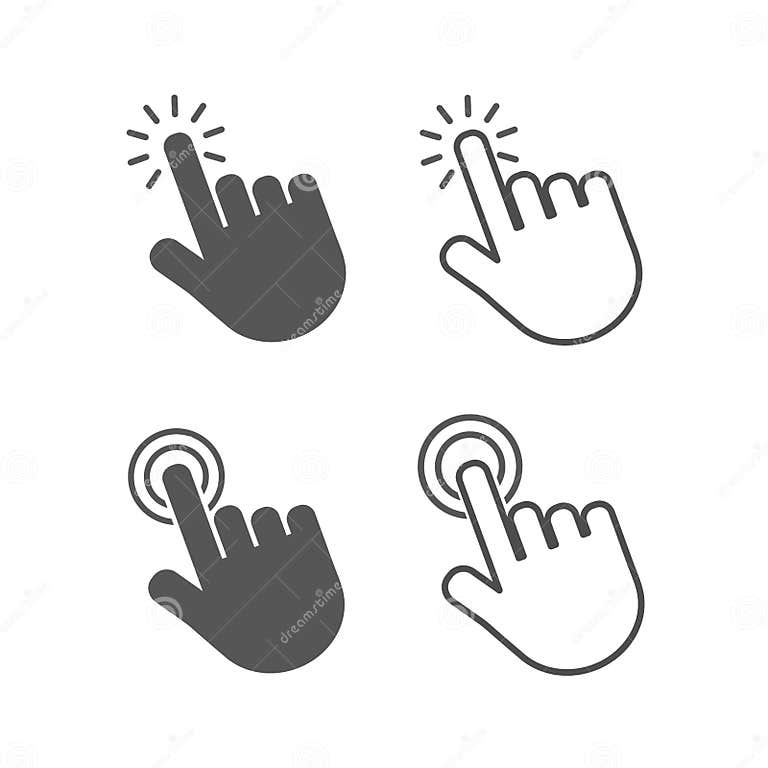 Touch Vector Icons Set.Hand Cursor Symbol. Computer Hand Cursor Click, Hand Pointer Clicking ...