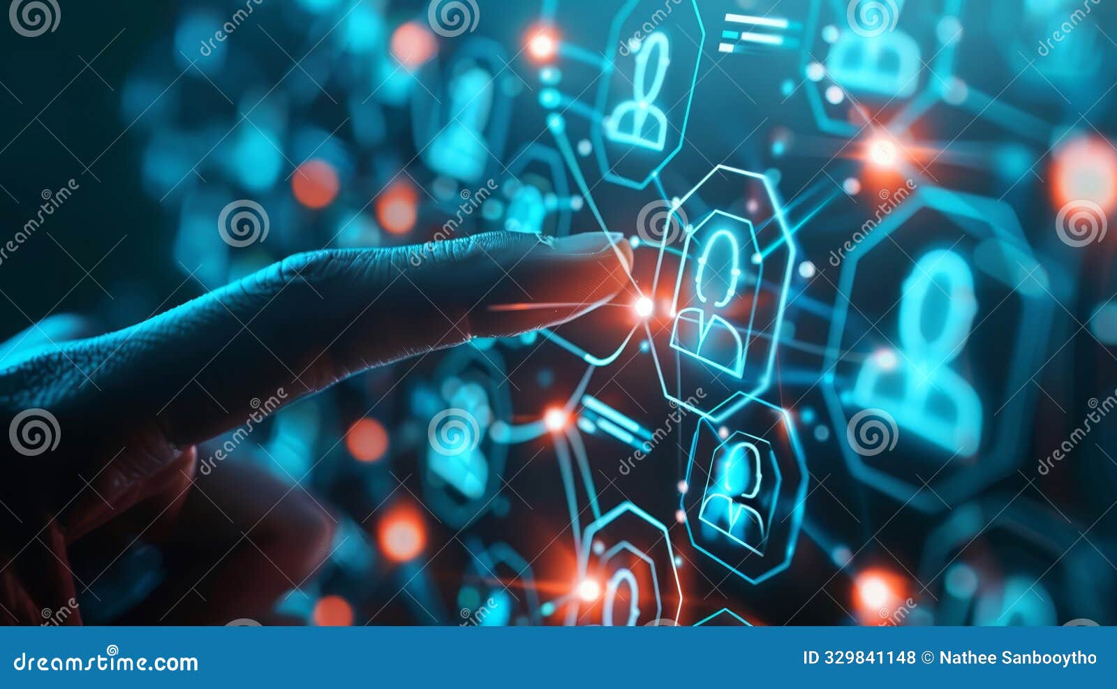 Touching Digital Network Interface with Profiles Stock Illustration ...