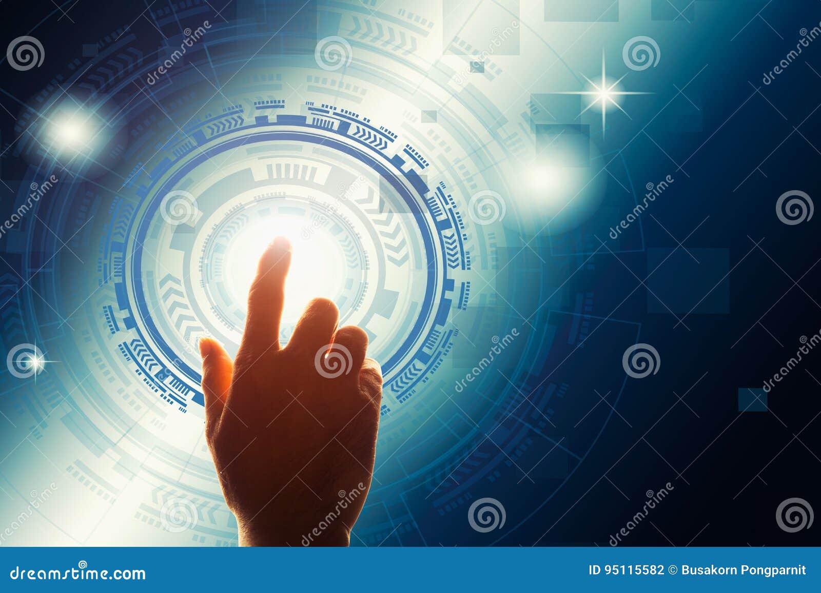 Touching Digital Screen with Finger Icon on Virtual Screen Stock ...