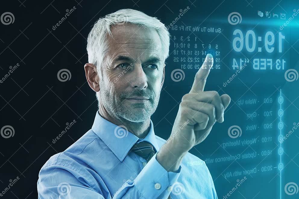 Touching the Future. CGI Shot of a Businessman Using a Digital ...