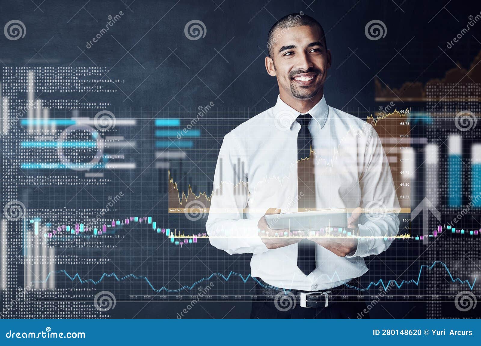 Touching the Future. a Handsome Young Businessman Using a Digital ...