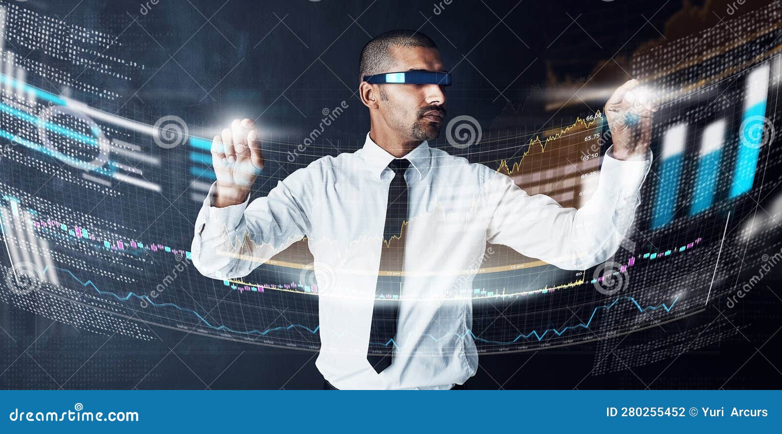 Touching the Future. a Handsome Young Businessman Using a Digital ...