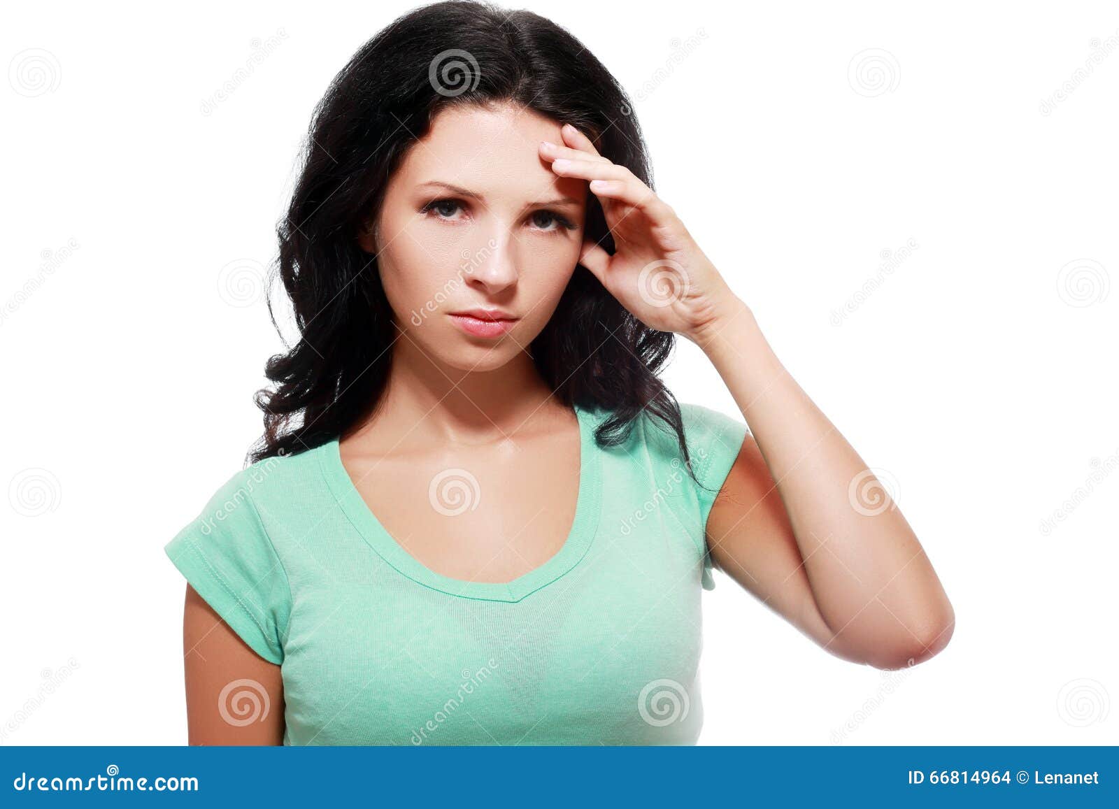 Touching her forehead stock photo. Image of health, headache - 66814964