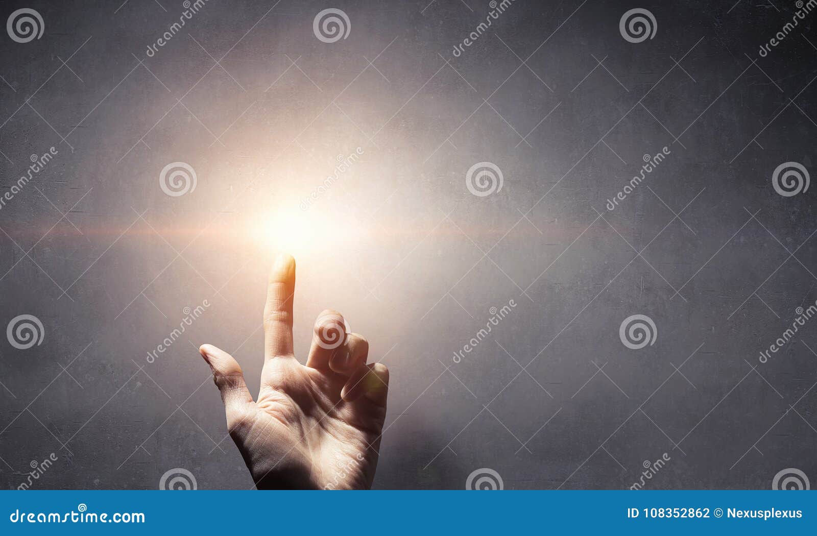 Touching light spot stock photo. Image of finger, communication - 108352862