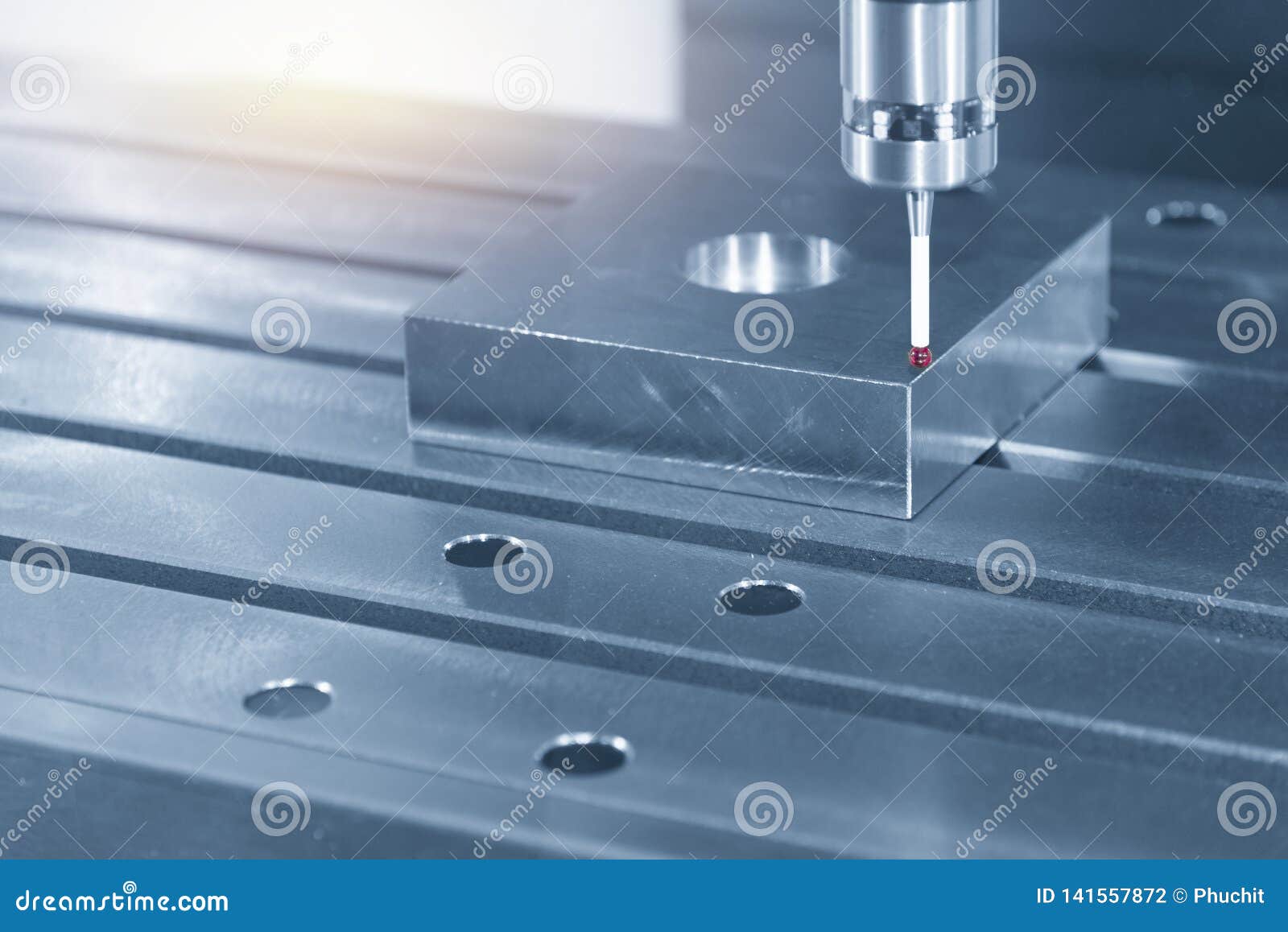 The Touching Probe Attach on CNC Machine Calibration Process. Stock ...