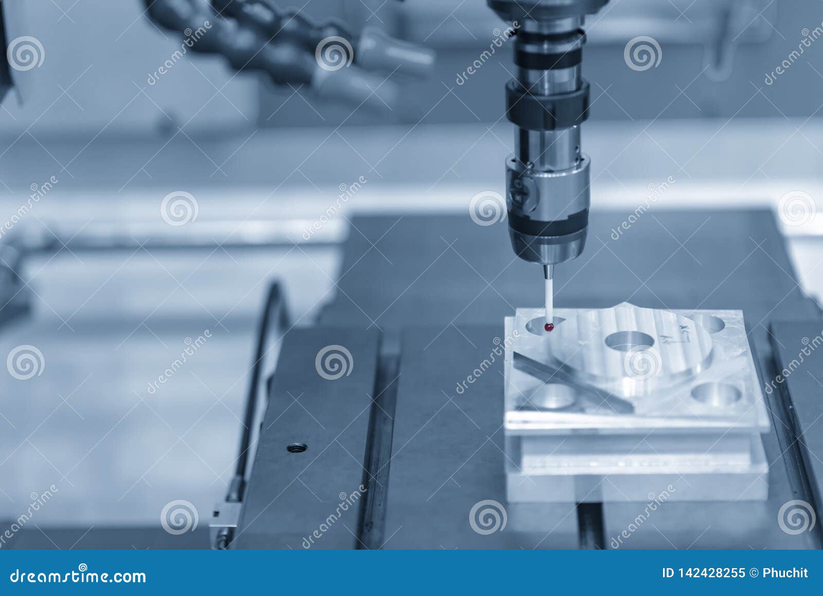 The Touching Probe Attach on CNC Machine Setting the Work Pieces. Stock ...