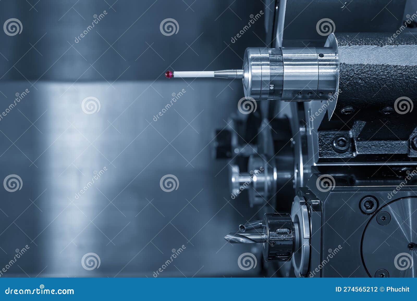 The Touching Probe Attach at the Turret on CNC Lathe Machine Stock ...