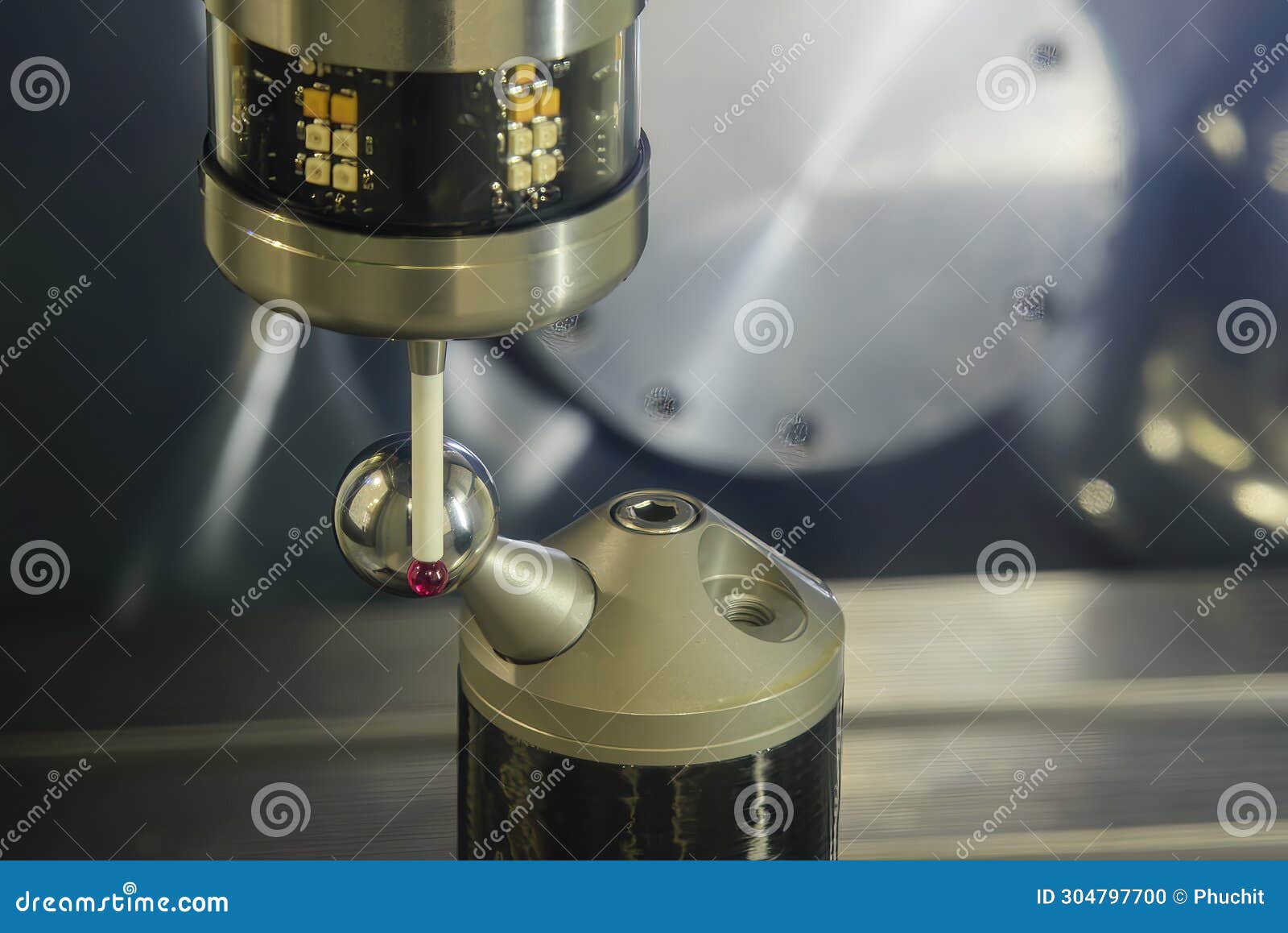 The Touching Probe Calibration Process with 3D Sphere Ball Stock Photo ...