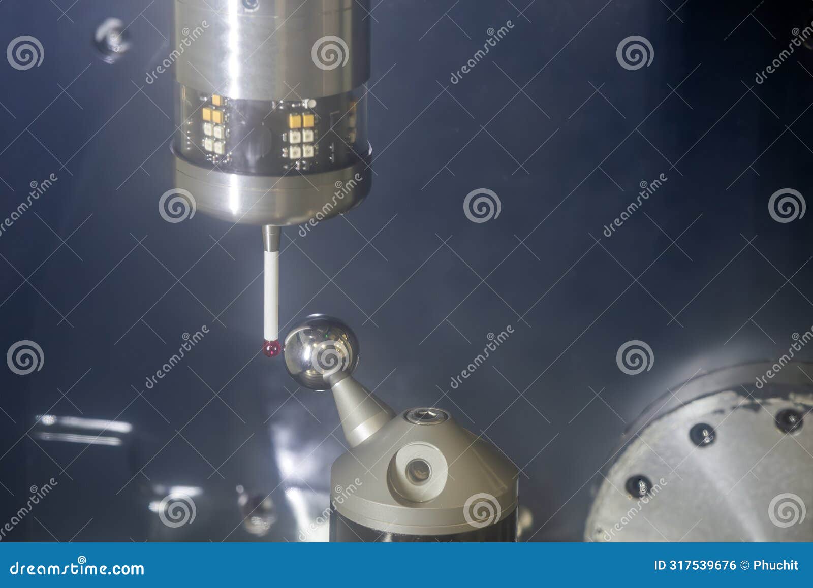 The Touching Probe Calibration Process with 3D Sphere Ball Stock Photo ...