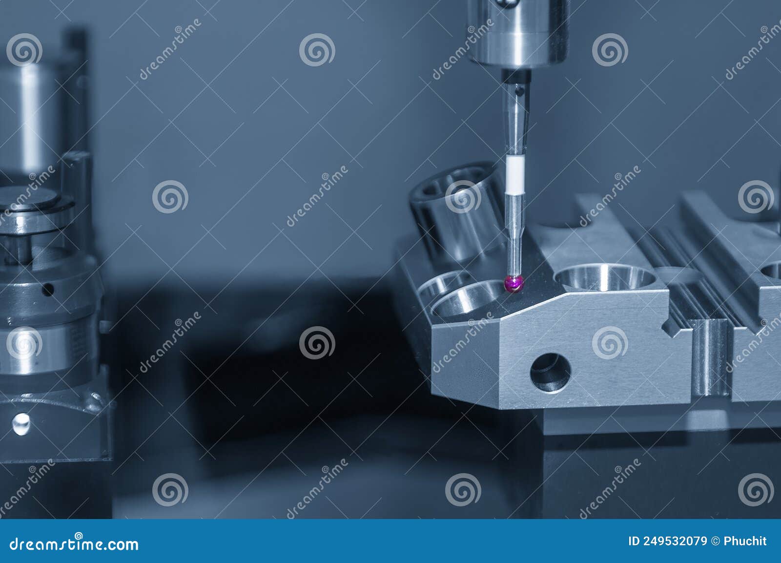 The Touching Probe Measuring the Sample CNC Machine Stock Image - Image ...