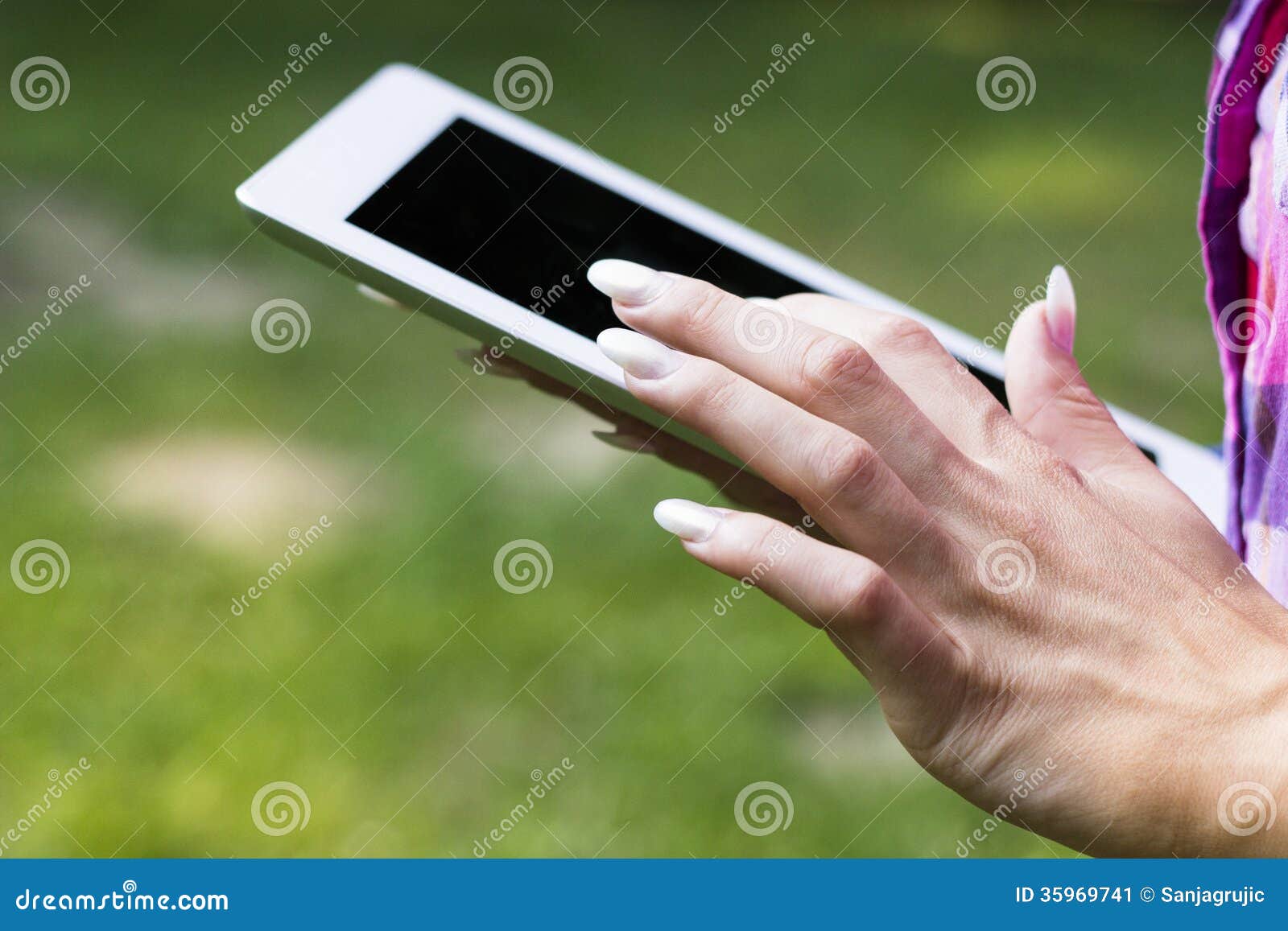 Touching screen tablet PC stock image. Image of finger - 35969741