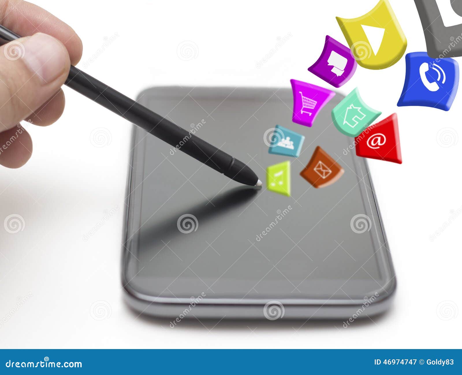 Touching the Touch Screen with Apps Stock Image - Image of horizontal ...